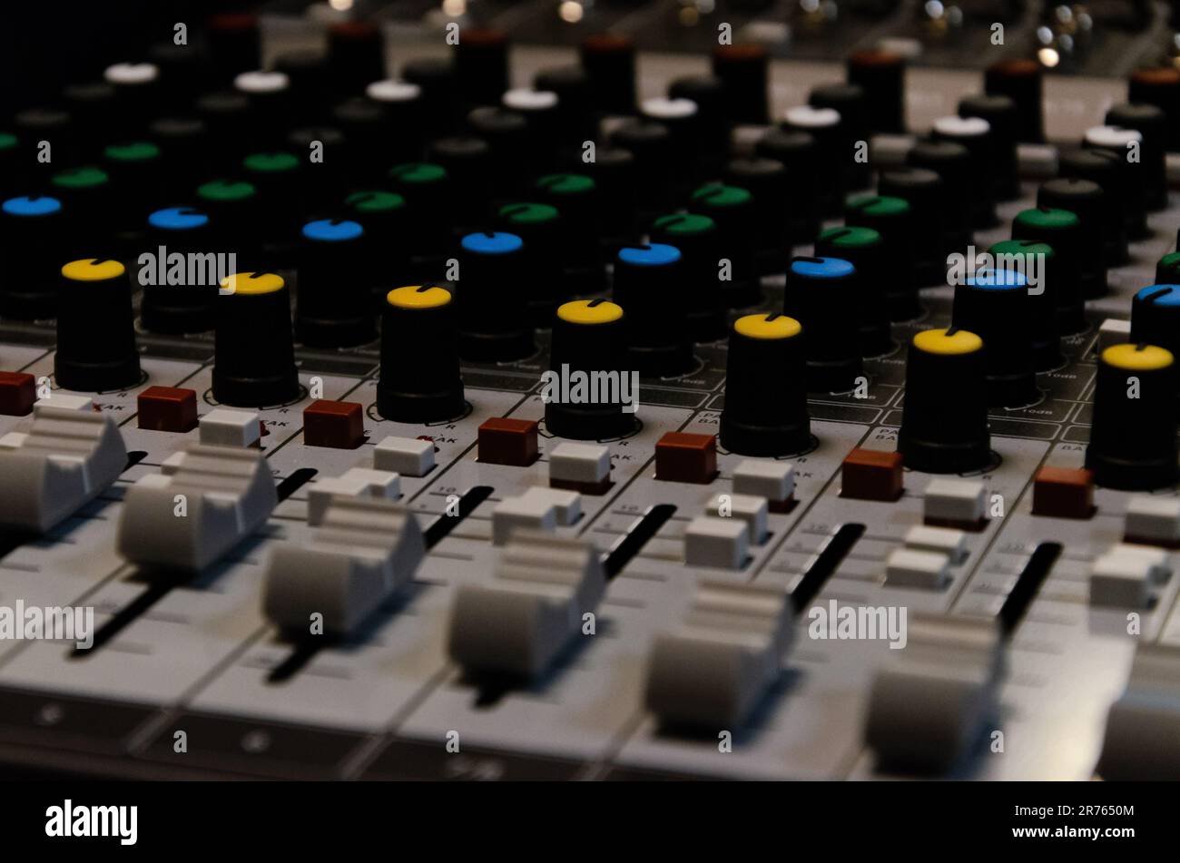 A close-up image of a music mixing board Stock Photo - Alamy