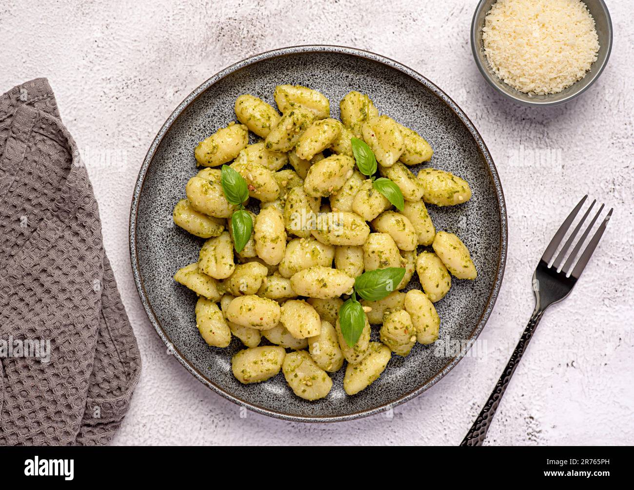 Food photography of gnocchi, basil, pesto, parmesan, cheese, potato ...