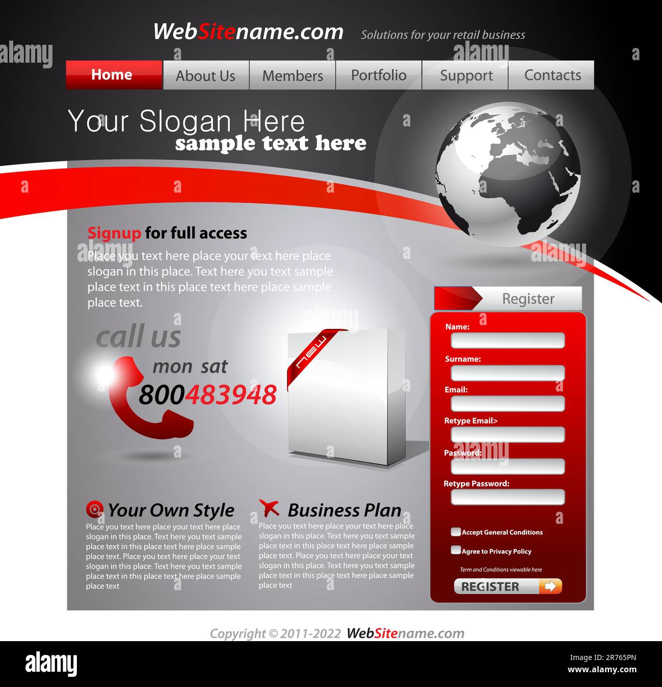 Business WebSite Template with accurate Globe illustration Stock Vector ...