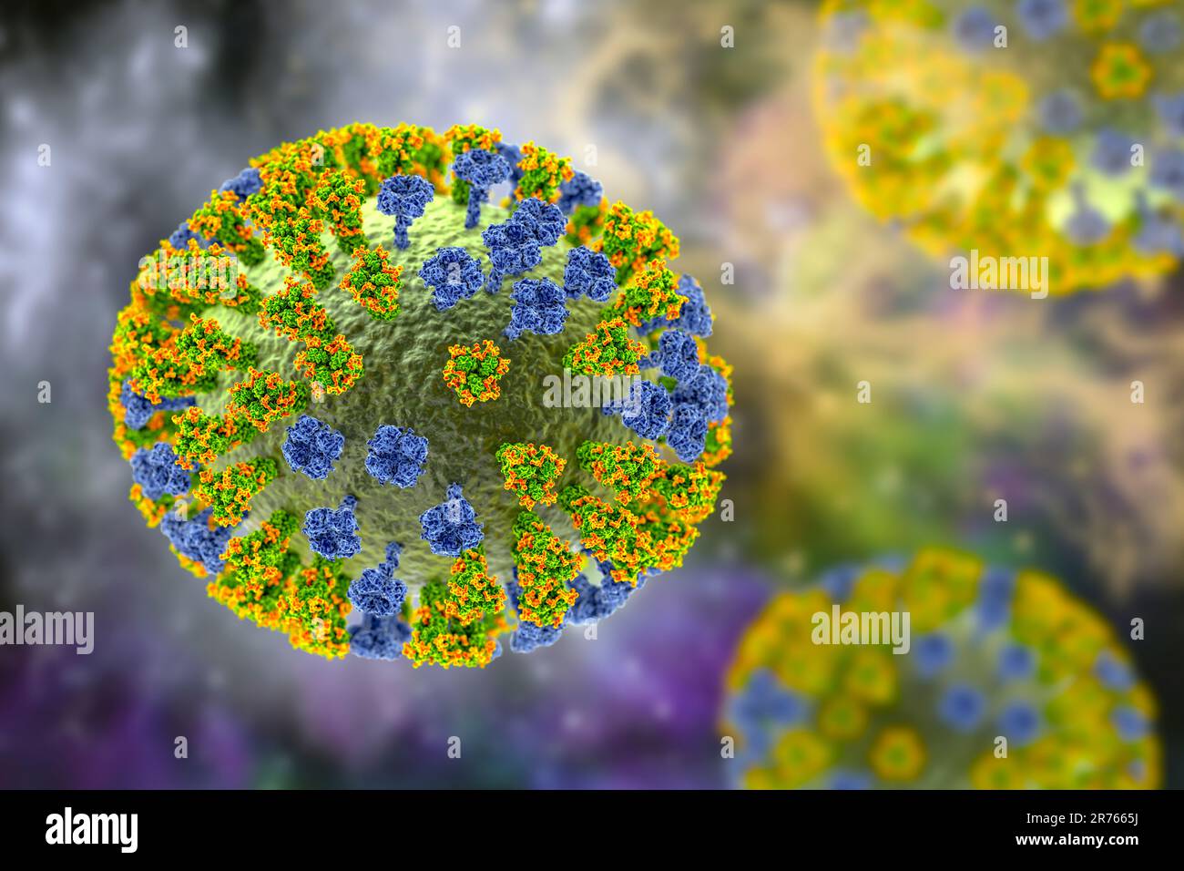 Flu virus. Illustration showing an influenza virus with surface ...