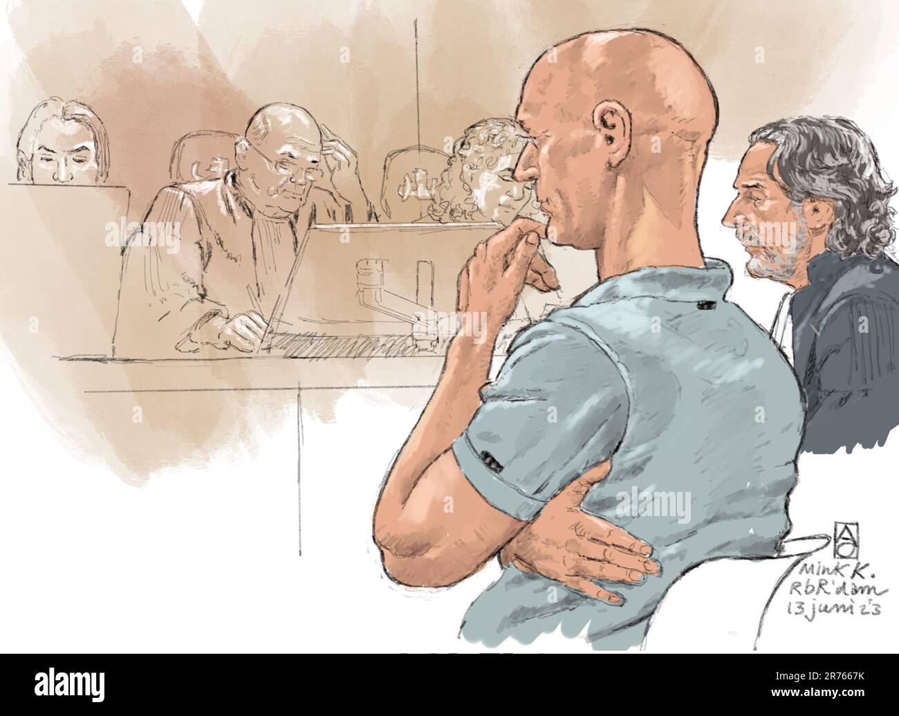 ROTTERDAM - Court drawing of Mink K. during the substantive treatment ...
