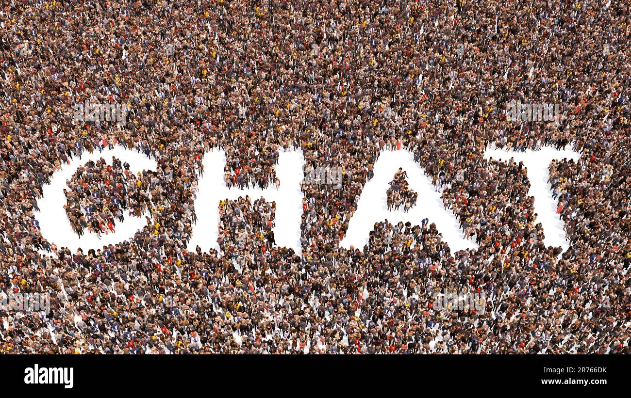 Concept or conceptual large community of people forming the word CHAT ...