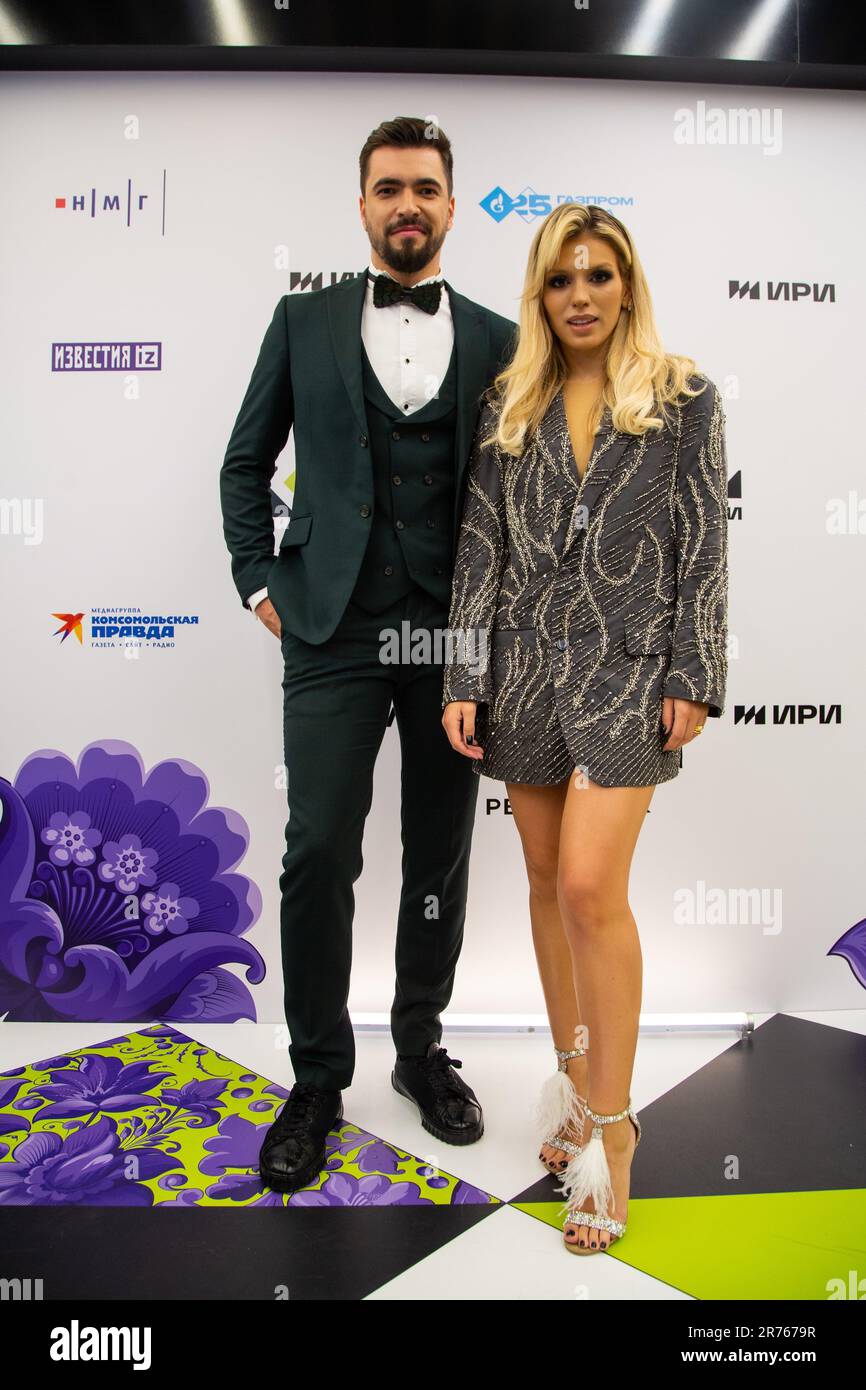 Moscow. Singer Vyacheslav Makarov and singer Lyusya Chebotina before the IRI National Internet ...