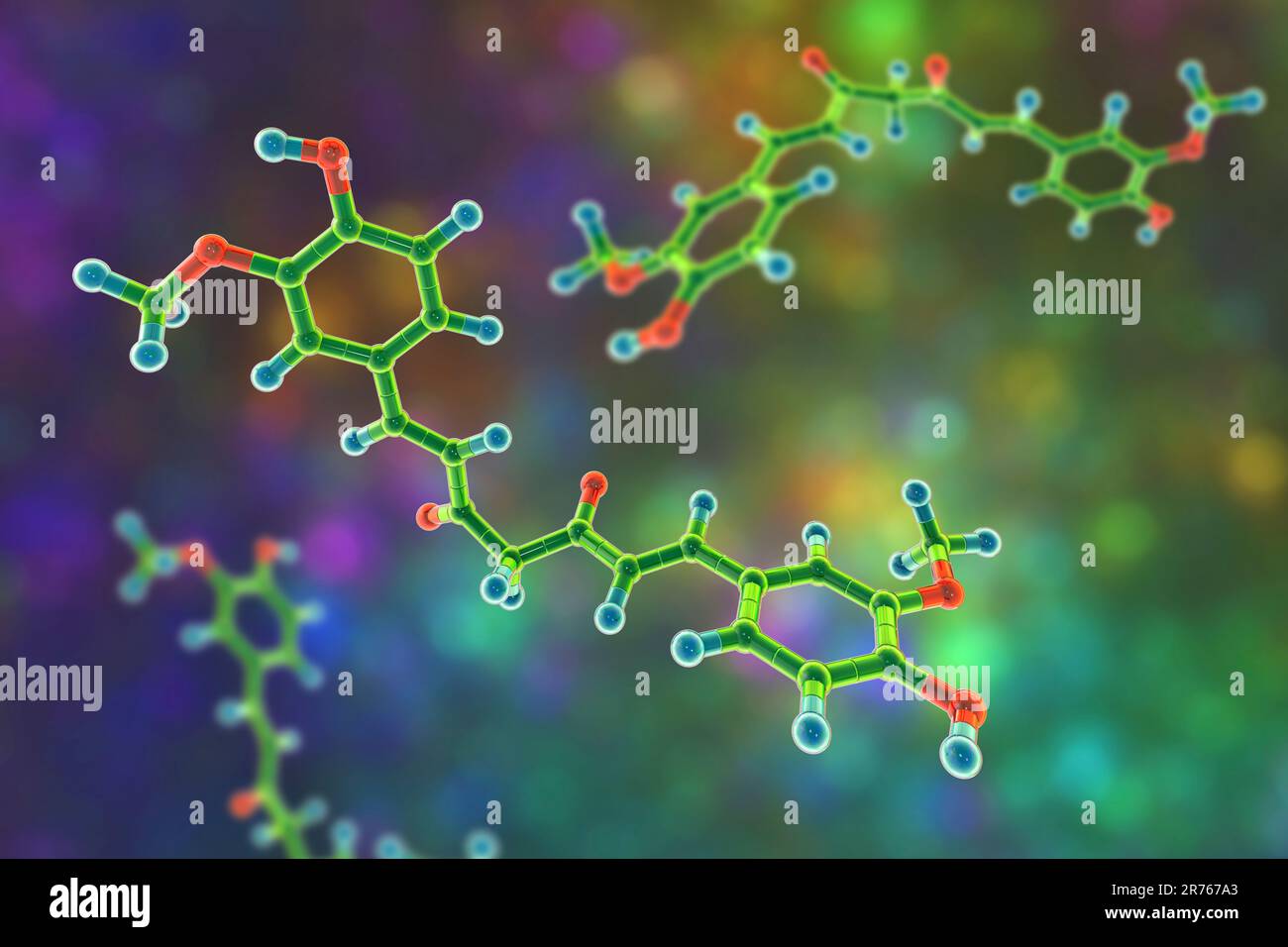 Curcumin, molecular model. Principal curcuminoid of the Indian spice ...