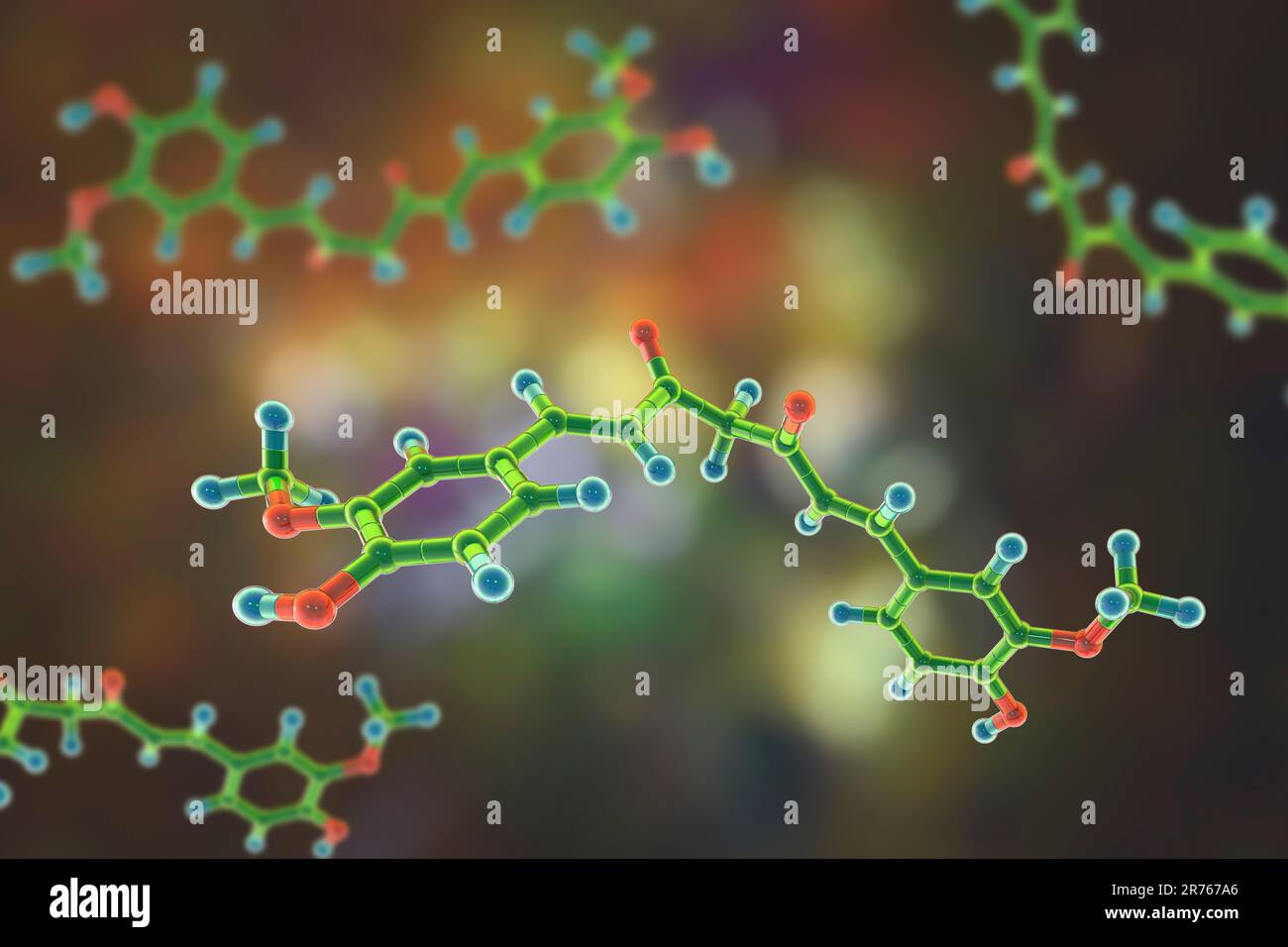 Curcumin, molecular model. Principal curcuminoid of the Indian spice ...