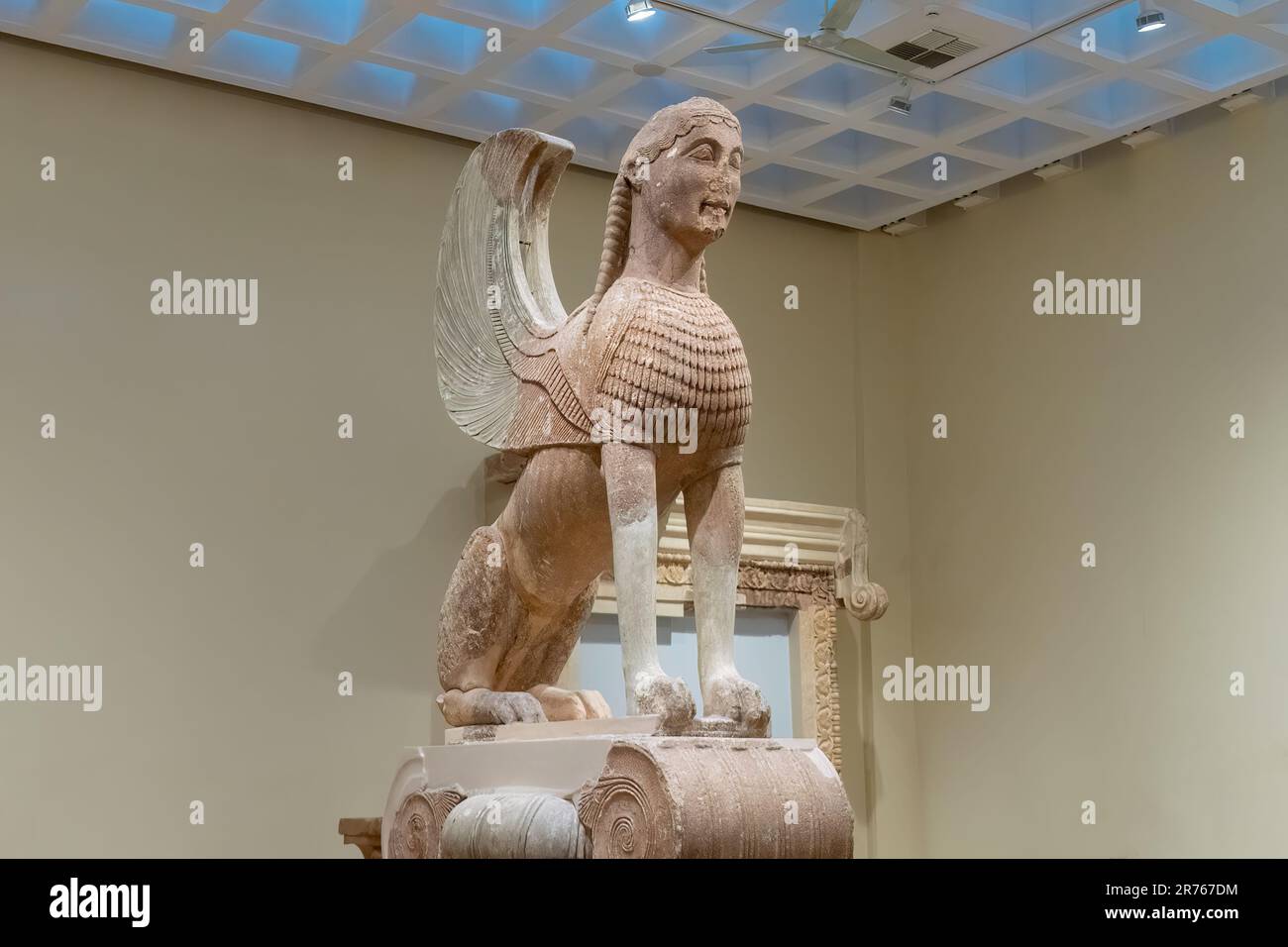 Delphi, Greece 11 August 2022. Sphinx of Naxos in Delphi museum. Famous ...