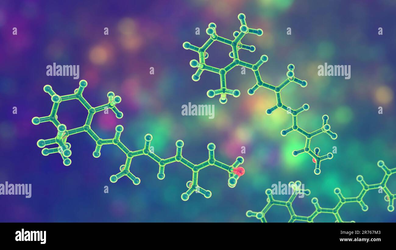 Vitamin A, molecular model. This is retinol, a form of vitamin A, a ...