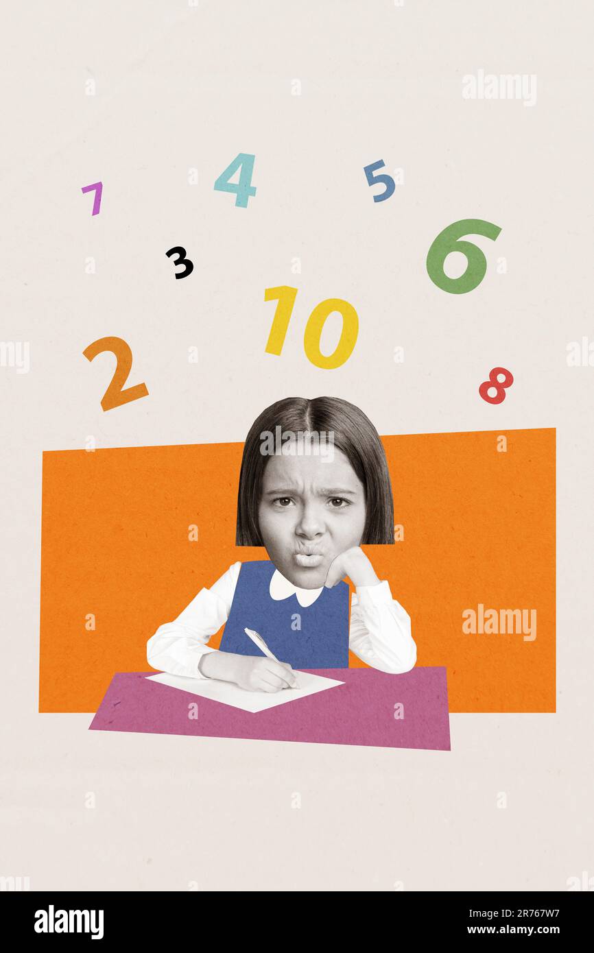 Vertical collage image of unsatisfied black white effect girl big head ...