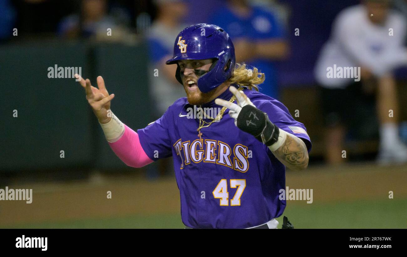 LSU infielder Tommy White (47) celebrates a home run during an NCAA ...