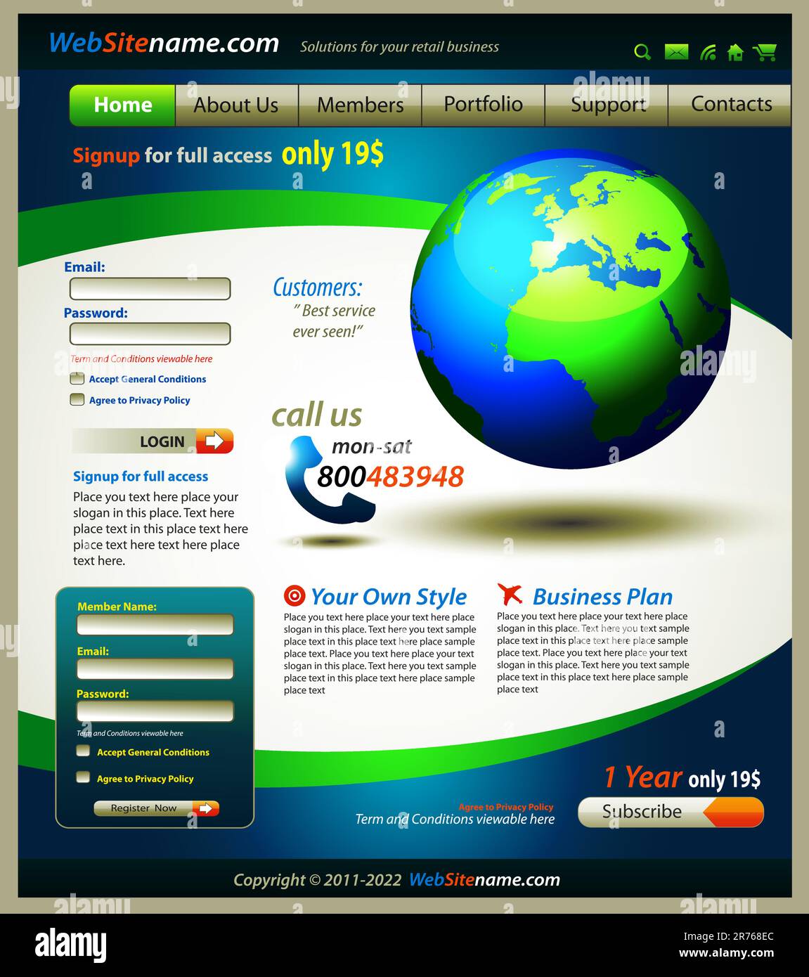 Business WebSite Template with accurate Globe illustration Stock Vector ...