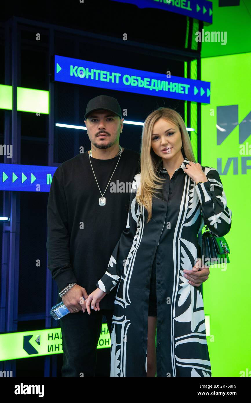 Moscow. Rapper Ptakha (David Nuriev) and his wife Lana before the IRI ...