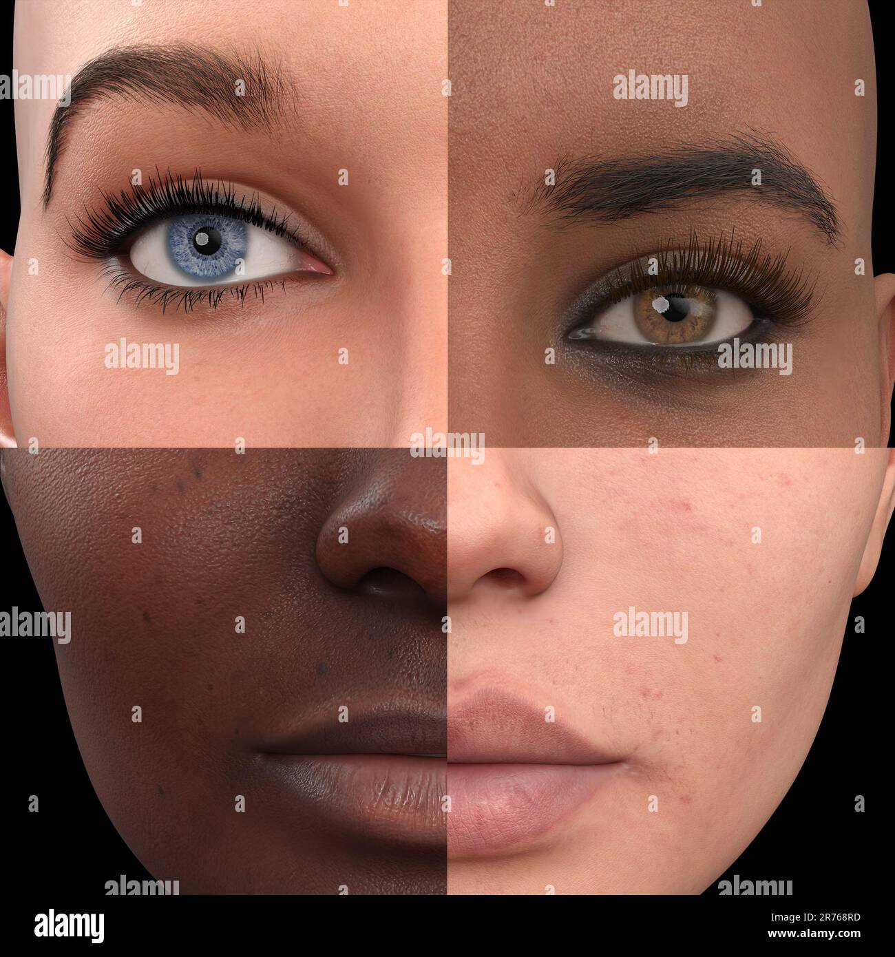 Geometric shape of female faces of different race, 3D Illustration ...
