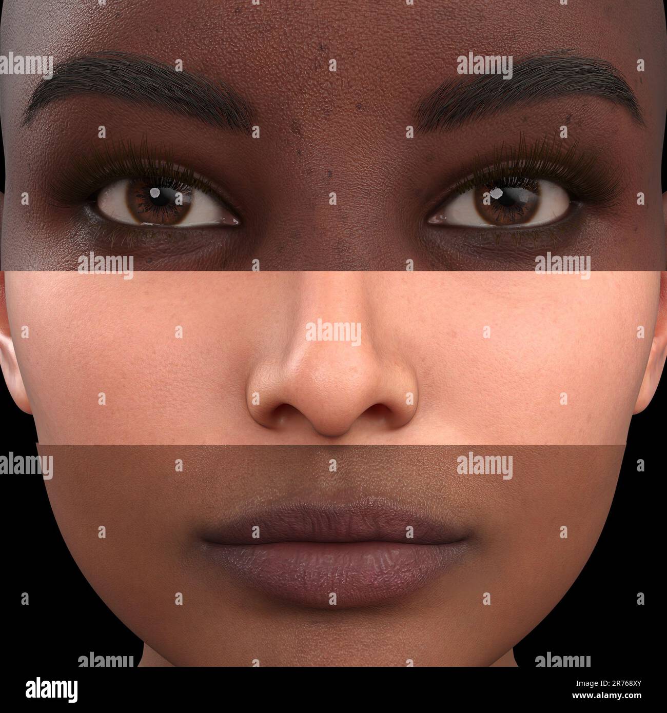 Geometric shape of female faces of different race, 3D Illustration ...