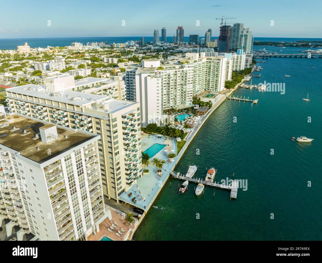 Aerial photo waterfront condominiums in Miami Beach circa 2023 Stock ...