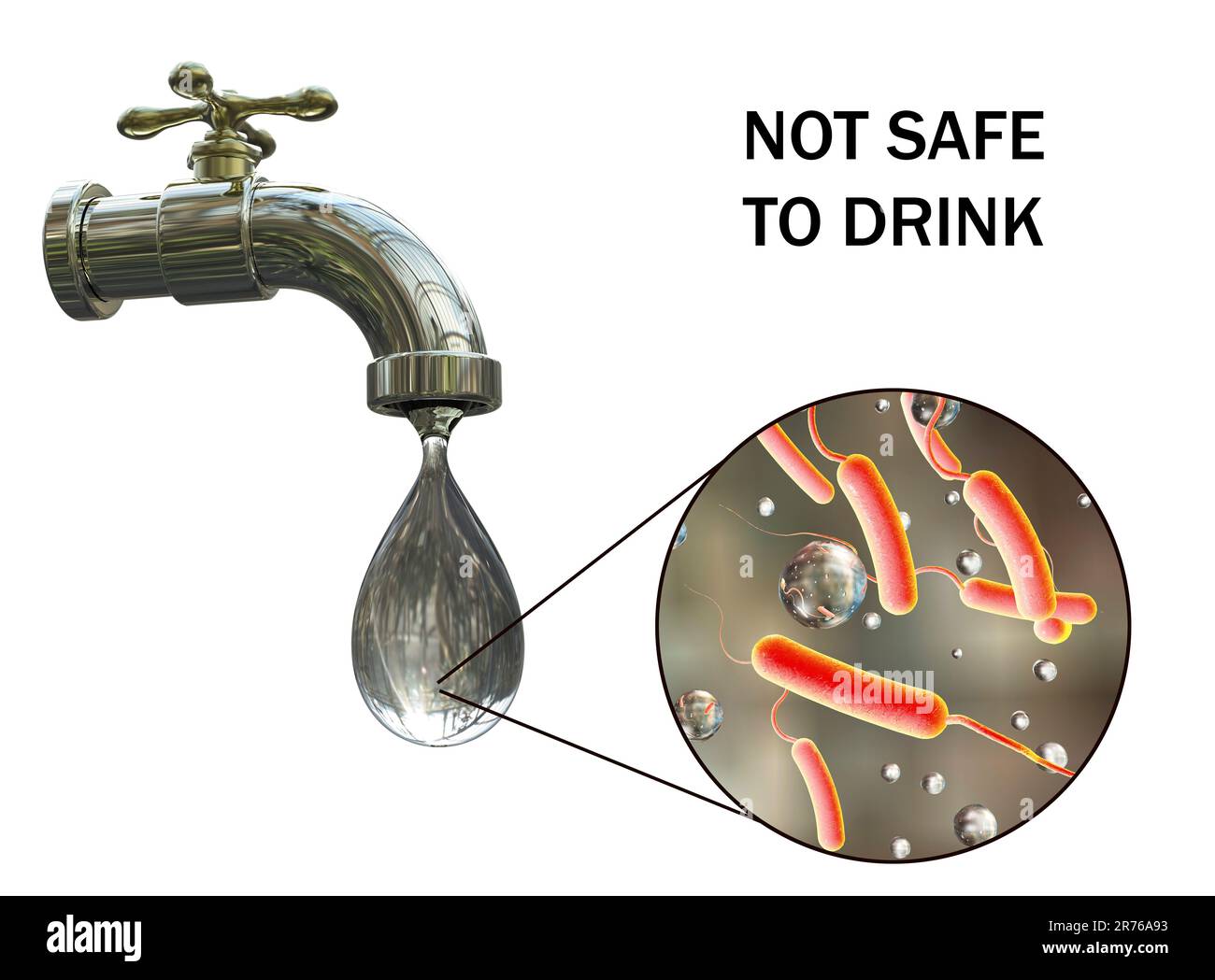 Safety of drinking water, conceptual image showing microbes in a drop ...