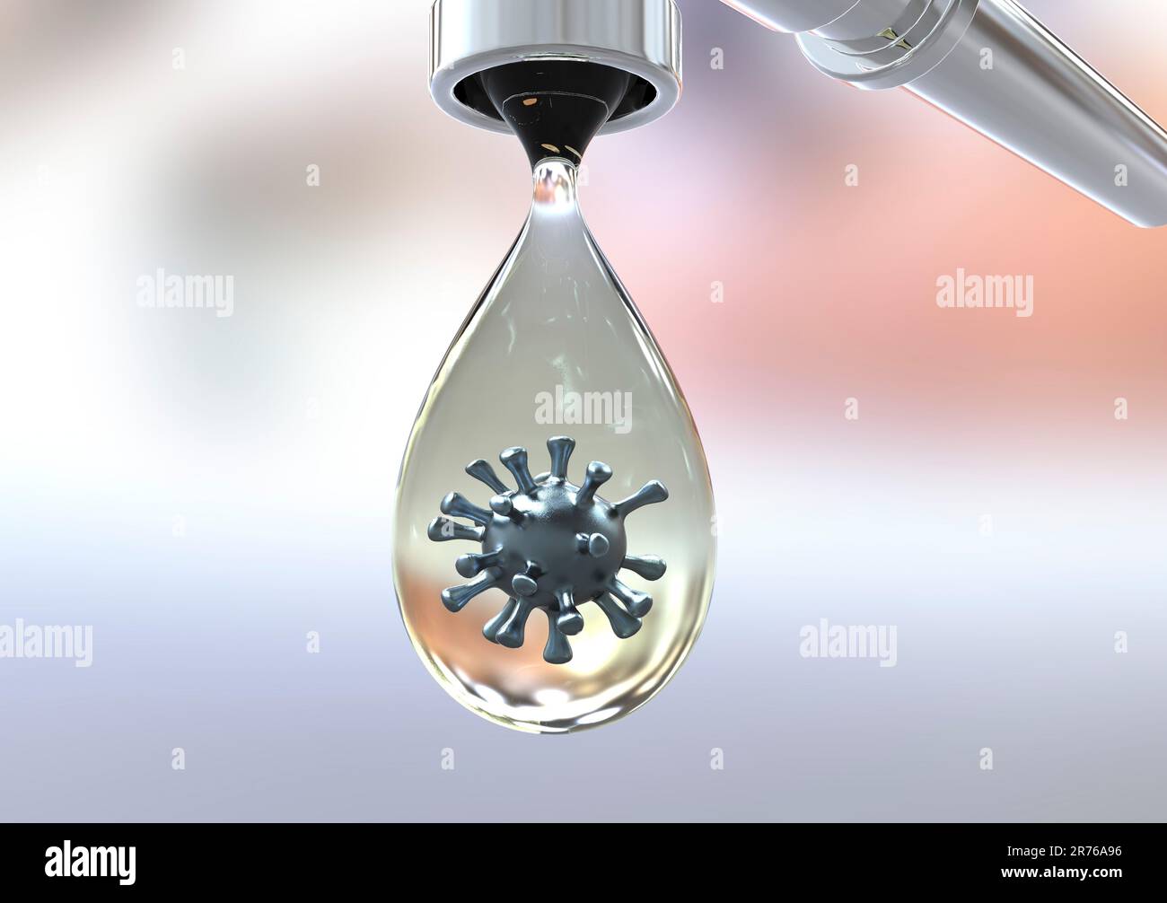 Safety of drinking water, conceptual image showing virus in a drop of ...