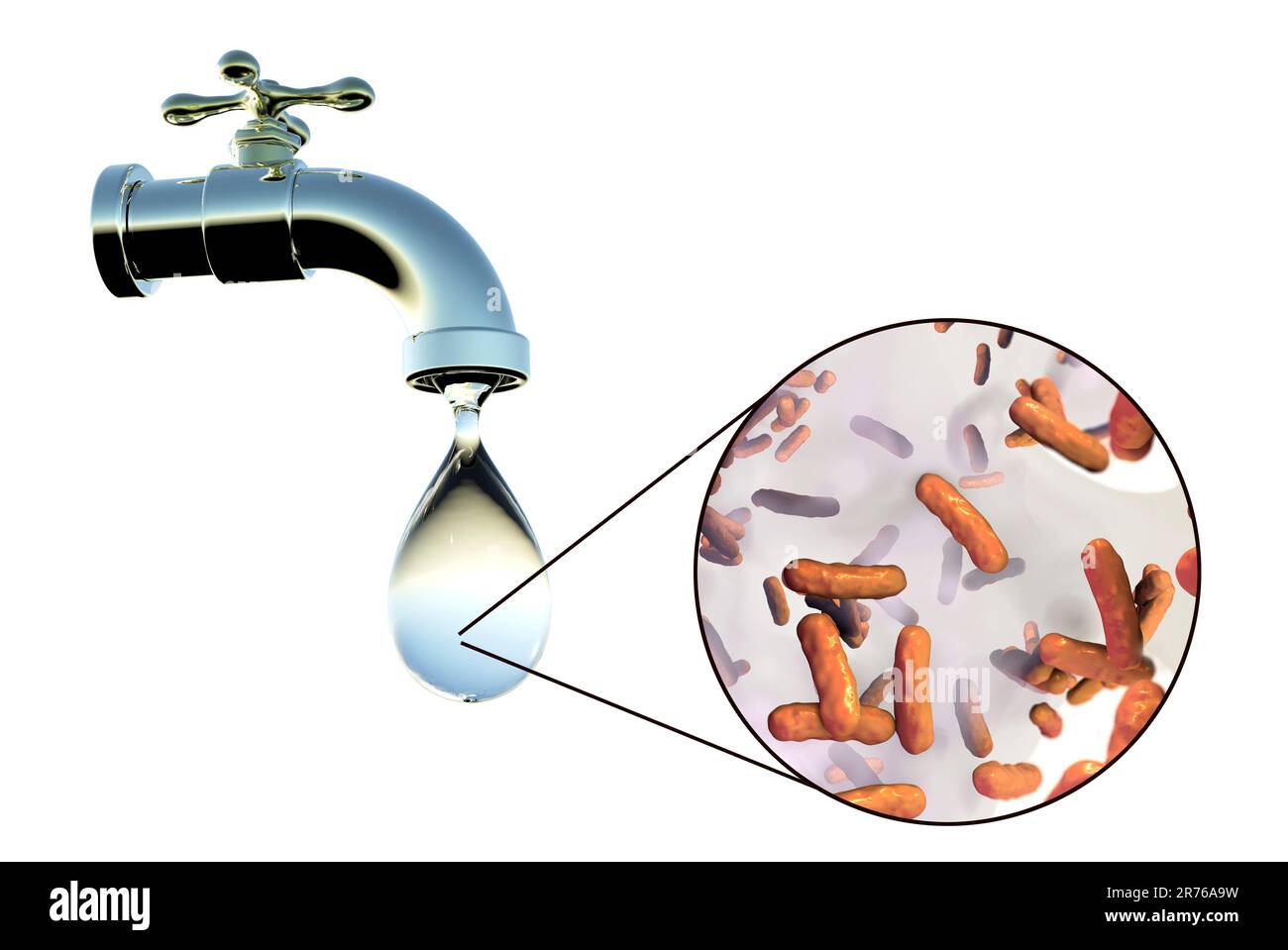 Safety of drinking water, conceptual image showing microbes in a drop ...
