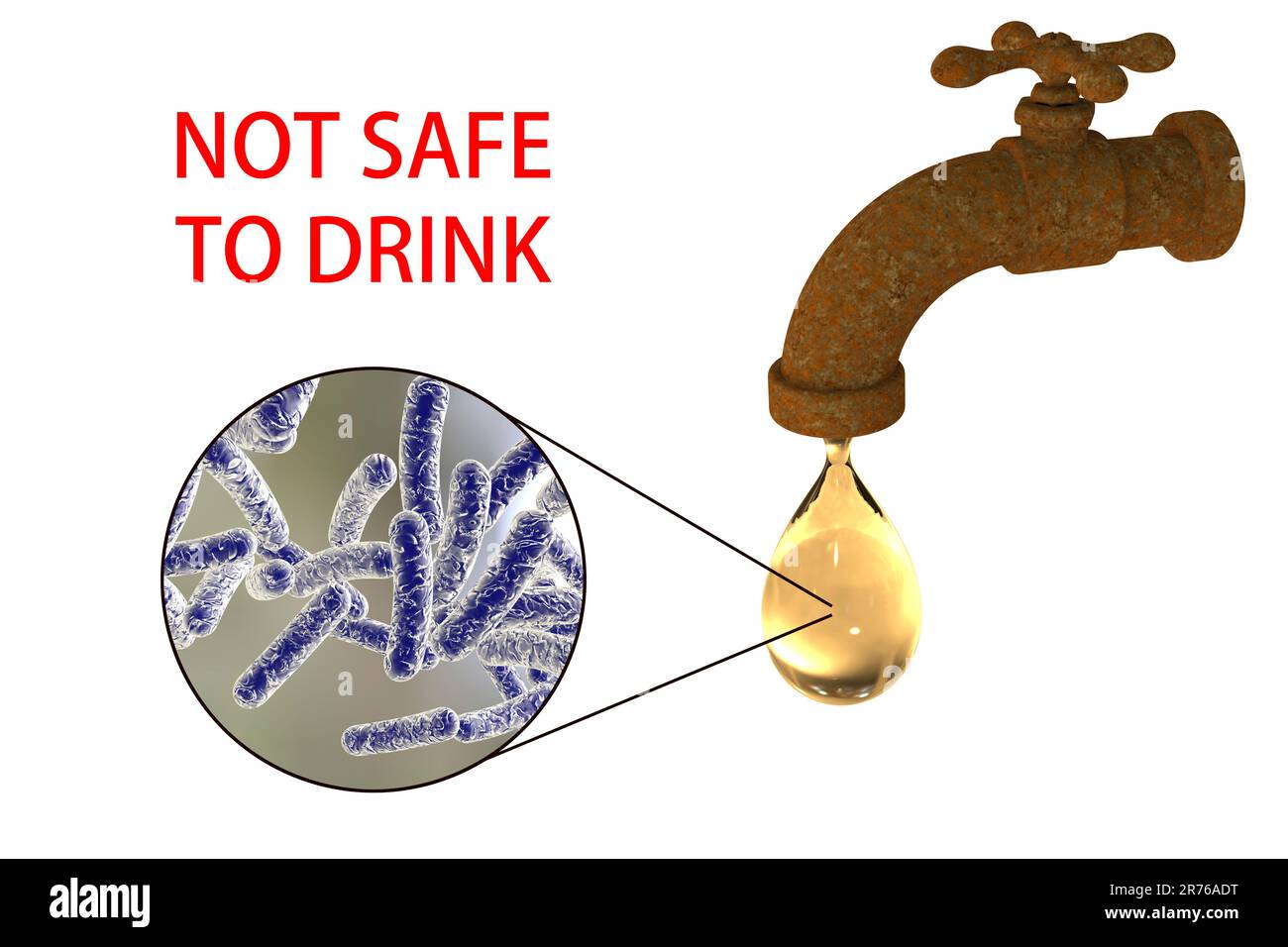 Safety of drinking water, conceptual image showing microbes in a drop ...