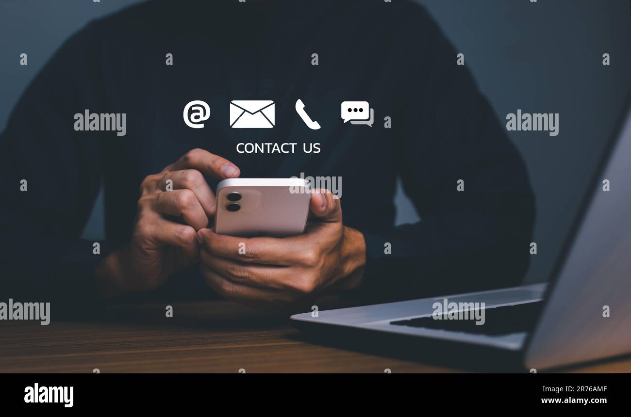 Contact us or Customer support hotline people connect. Businessman ...