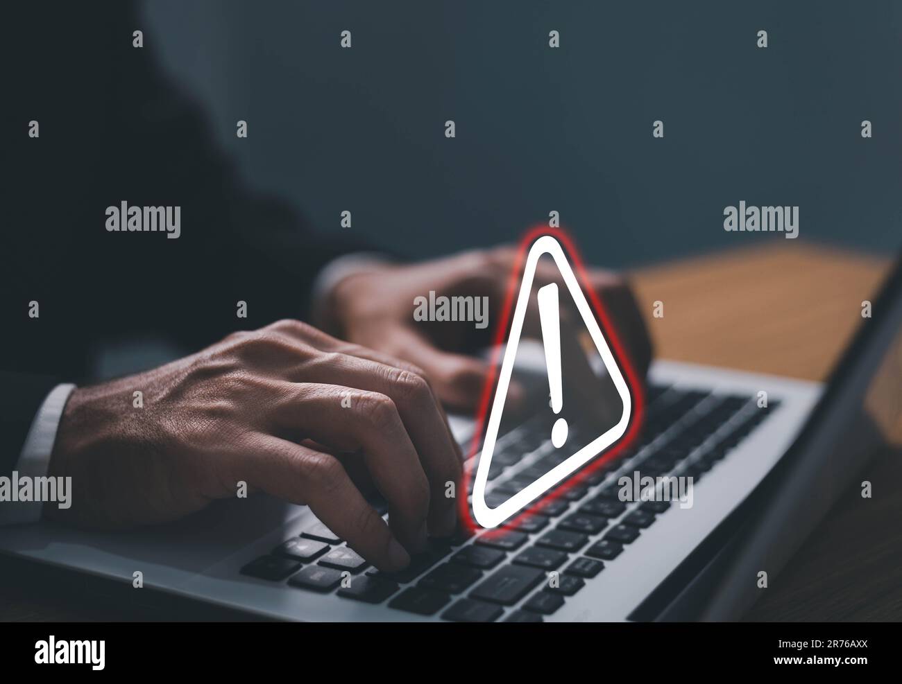 Error and maintenance alert. Businessman using computer laptop with ...