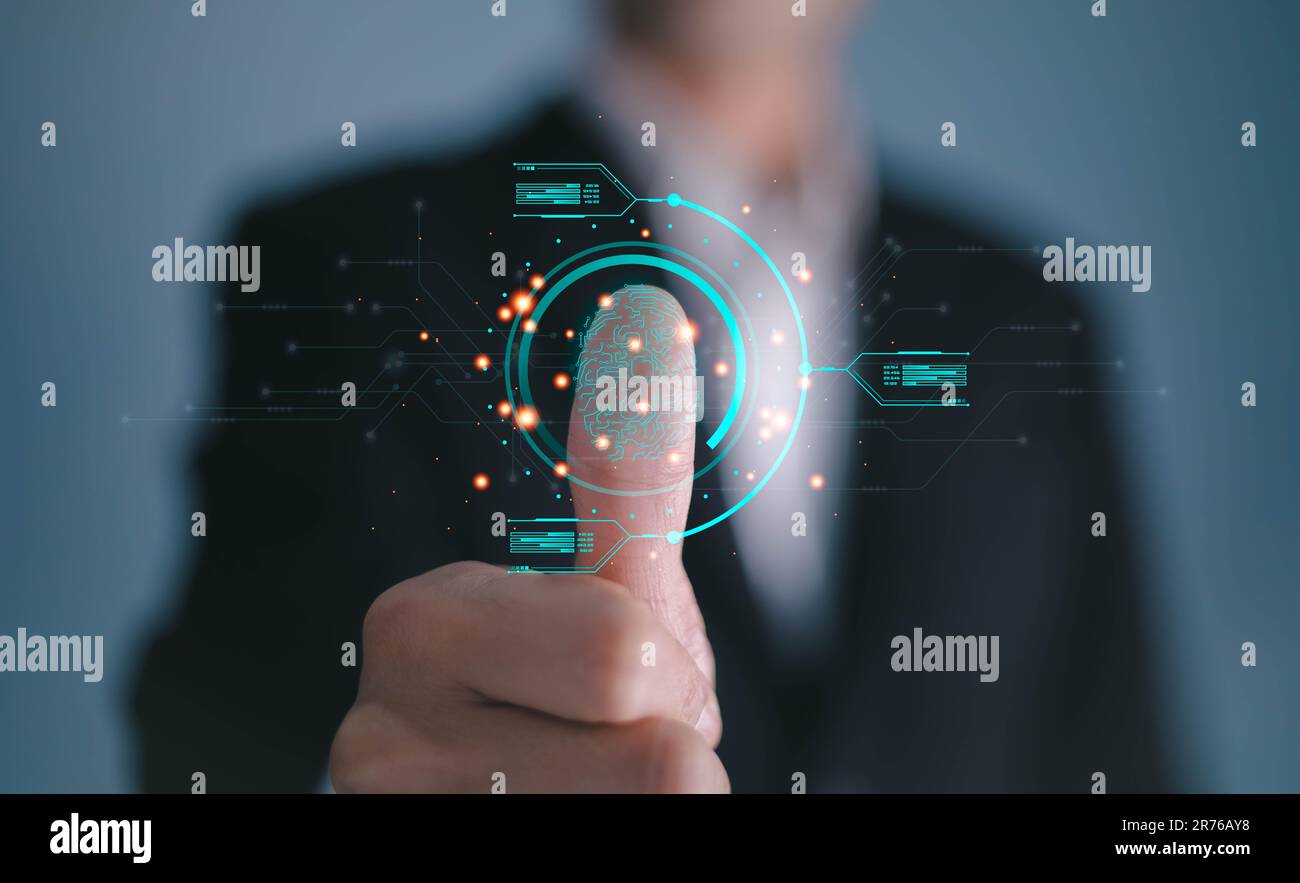 Futuristic Digital Processing Of Biometric Identification Fingerprint Scanner Concept Of