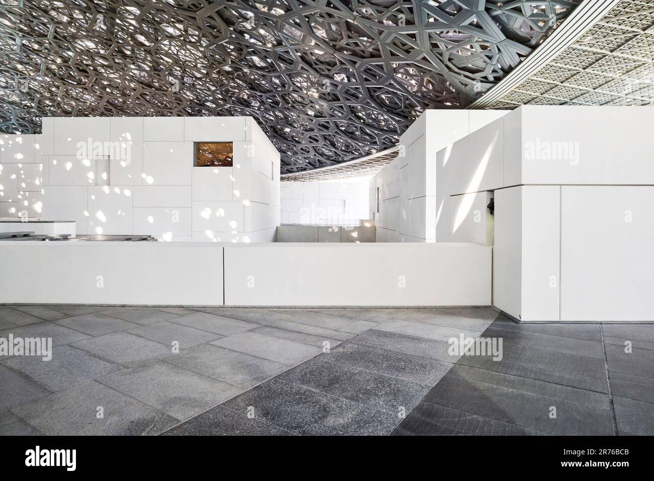 Circulation area with mesh ceiling. Louvre Abu Dhabi, Abu Dhabi, United ...