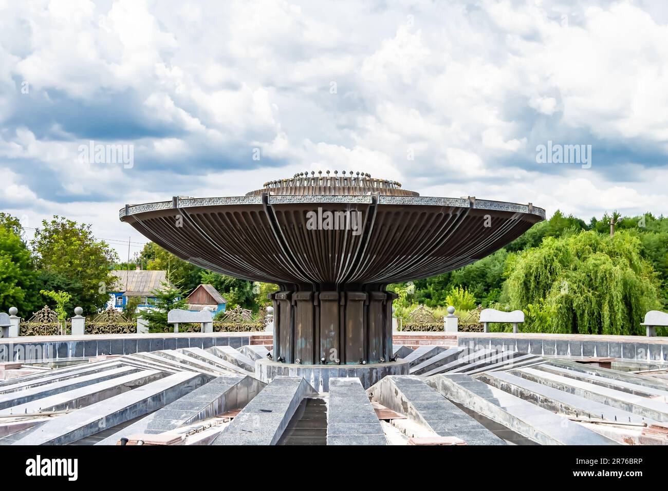 Photography on theme beautiful old fountain without water under clear ...