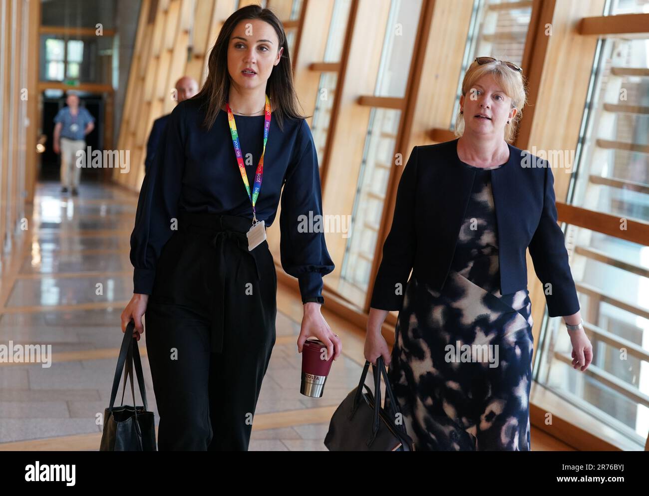 L-r Mairi McAllan MSP and Shona Robison MSP arrive for an SNP group ...