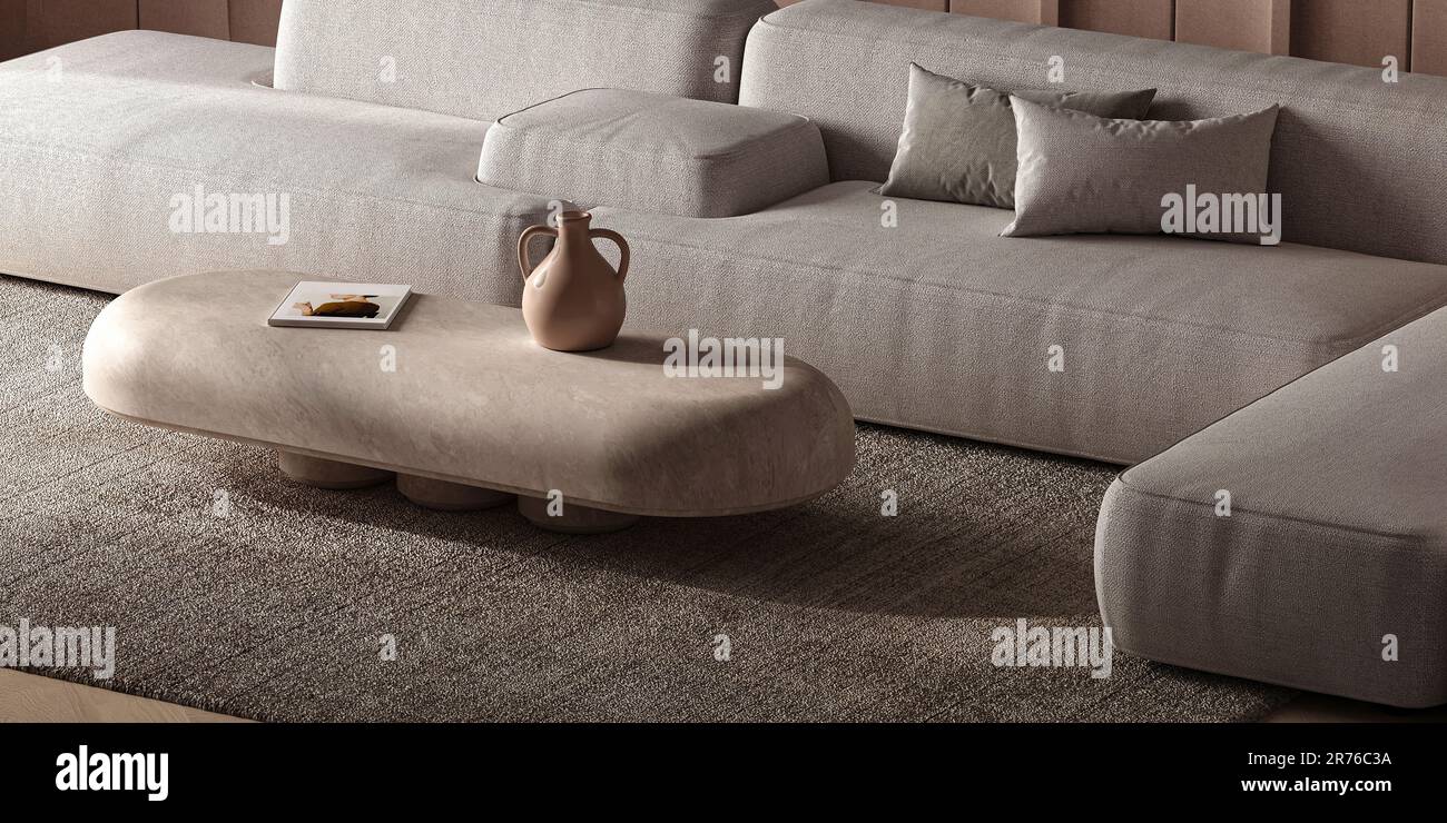 Modern bohemian interior composition with large modular sofa, book and ...