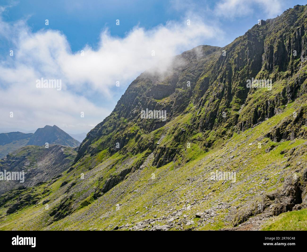 Sheer cliffs of Clogwyn y Garnedd the north-east face of Yr Wyddfa ...