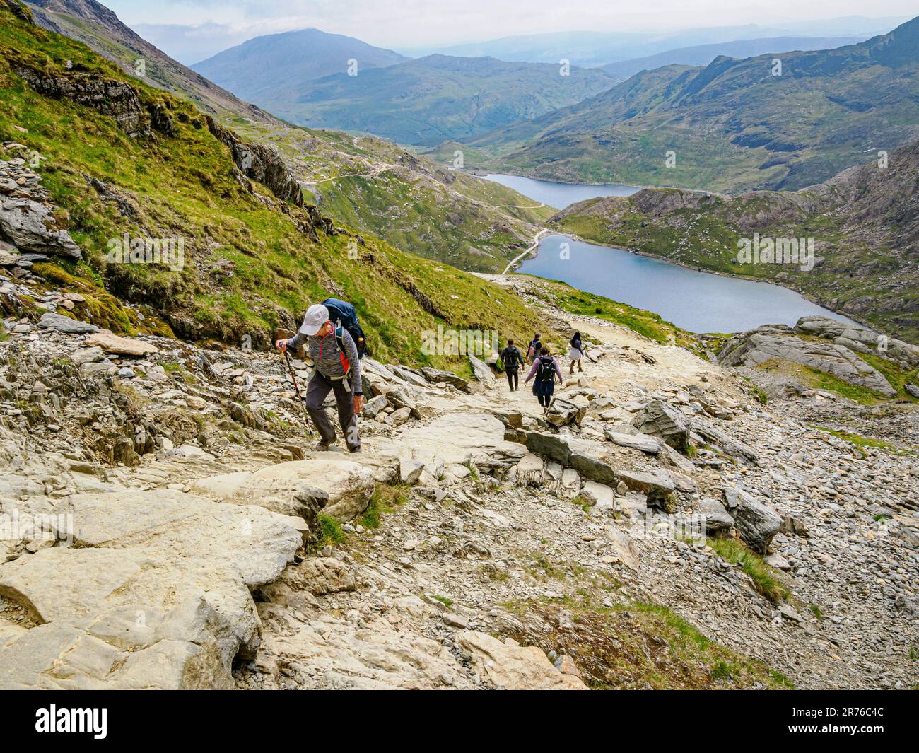 Lakes Glaslyn and Llyn Llydaw from the top of the Pyg Track near the ...