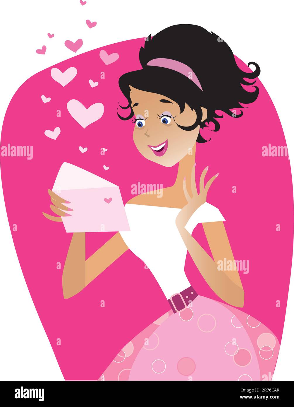 Vector illustration of a girl reading love letter Stock Vector Image ...