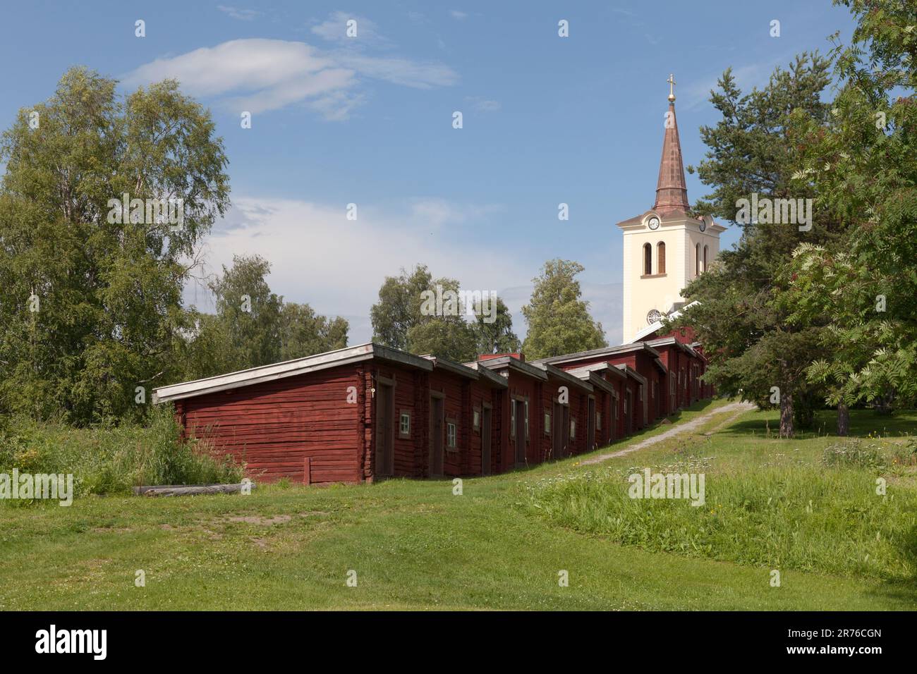REVSUND, SWEDEN ON AUGUST 07, 2015. View of the Falu red painted cabins ...