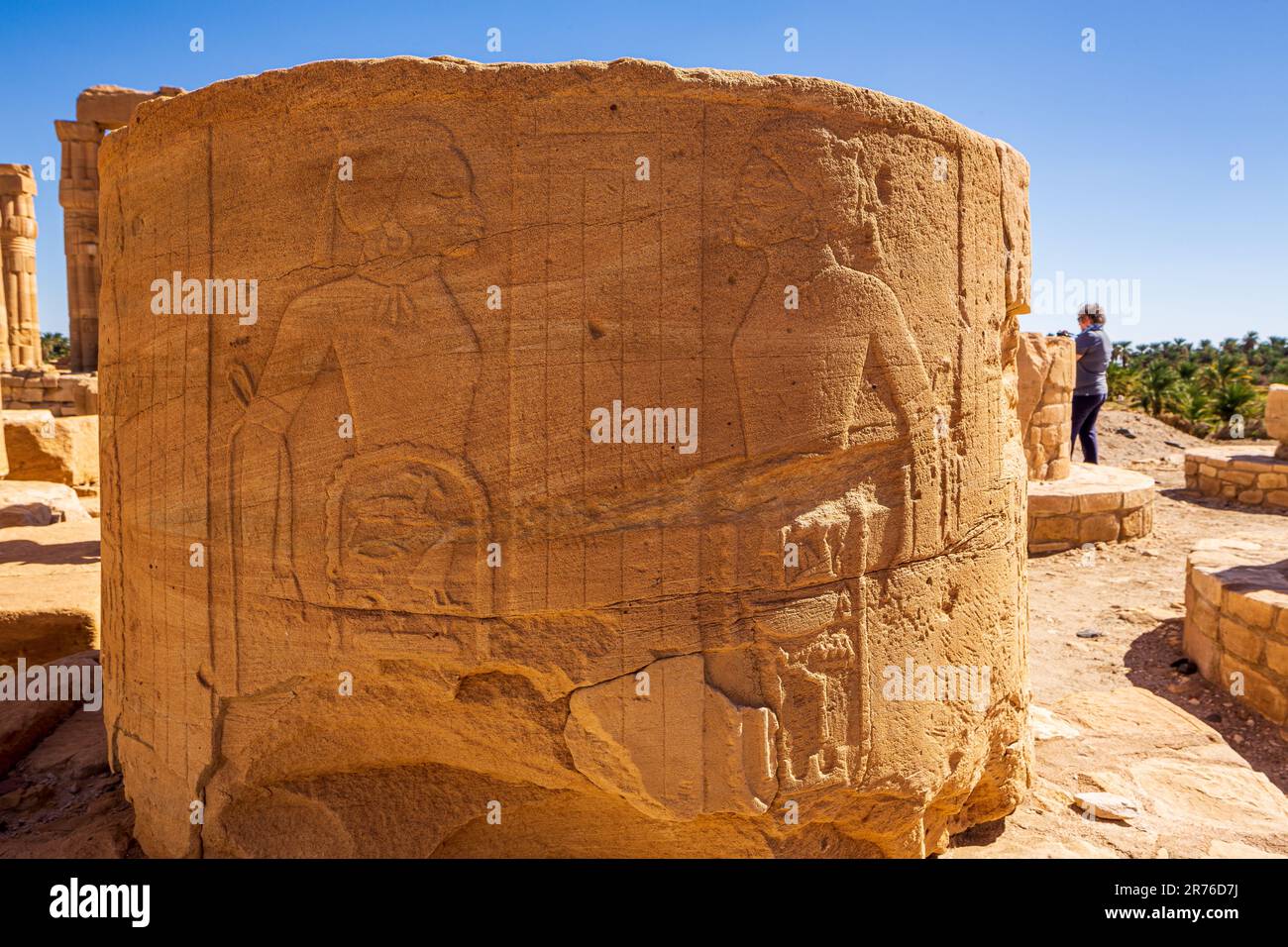 detail of section of ornately carved pillar in the ruins surrounding ...