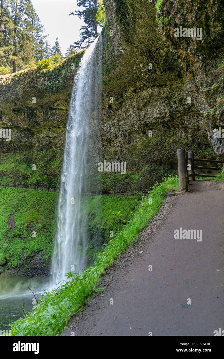 A complete view of South Falls at Silver Falls State Park in Oregon ...