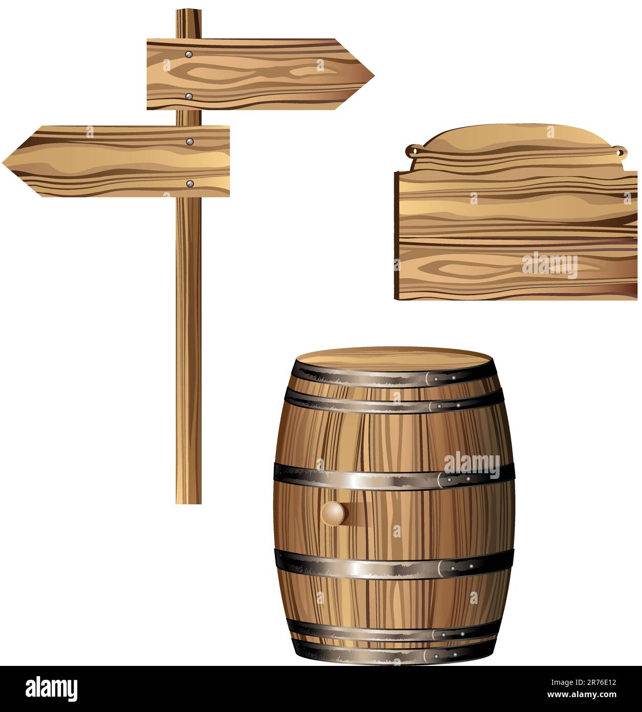 Wooden directional sign and barrel Stock Vector Image & Art - Alamy