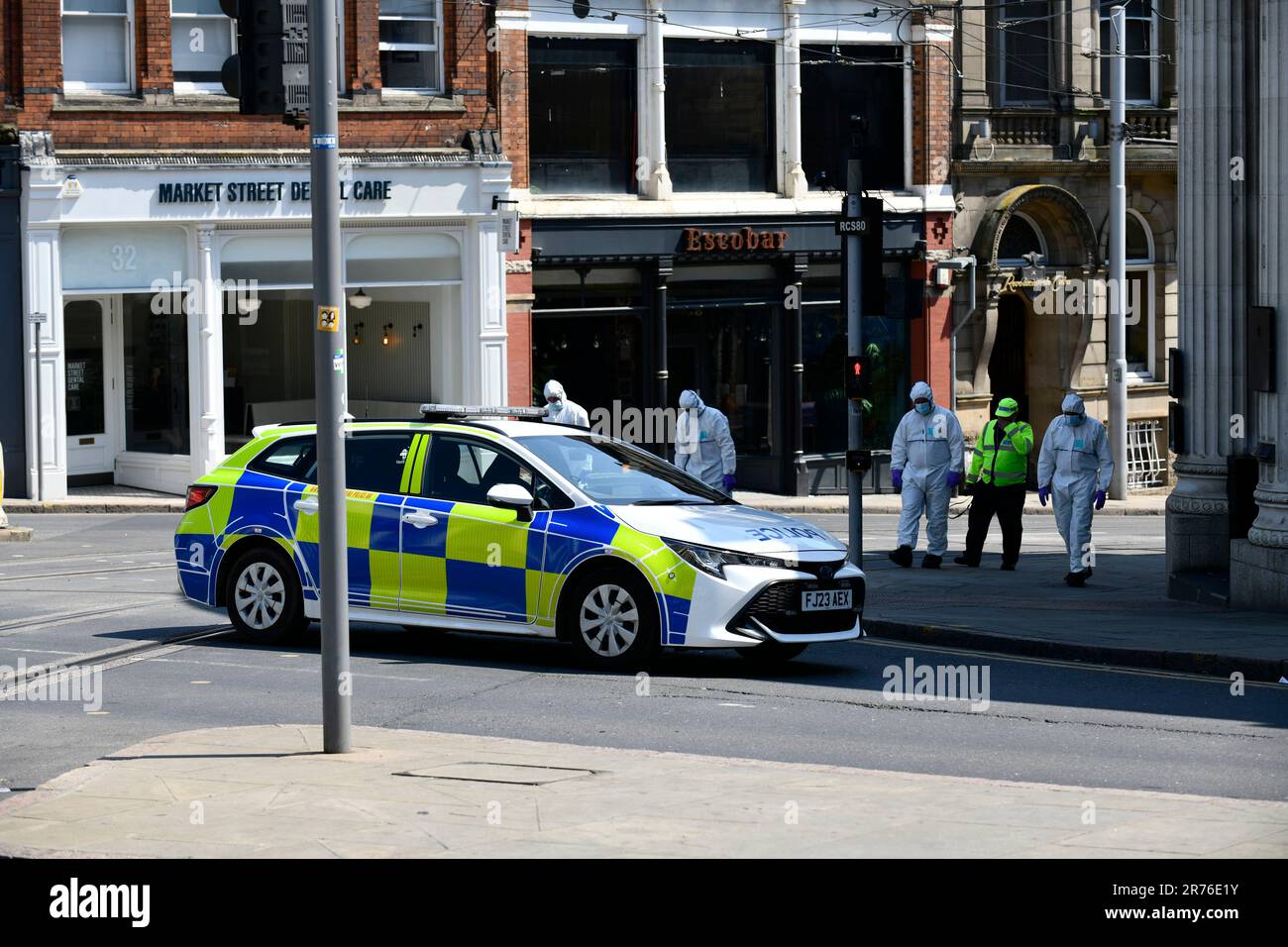 Forensic police officers searche the local area. Nottingham van attack ...
