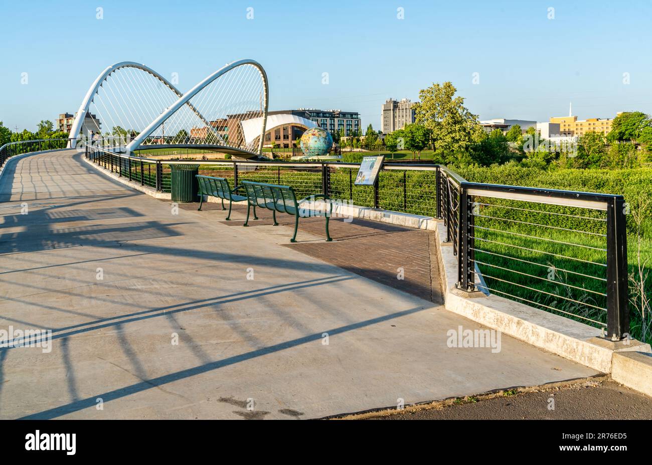 A view of the Minto Island Bridge and Eco-Earth Globe at Riverfront ...