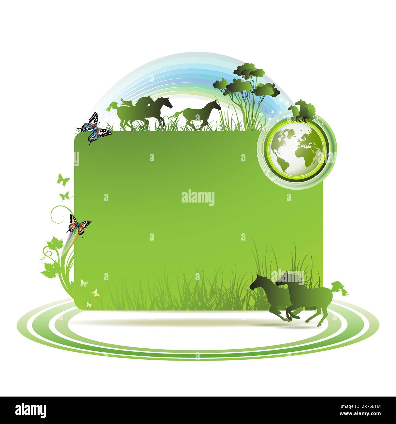 Green earth background with horses and butterflies Stock Vector Image ...