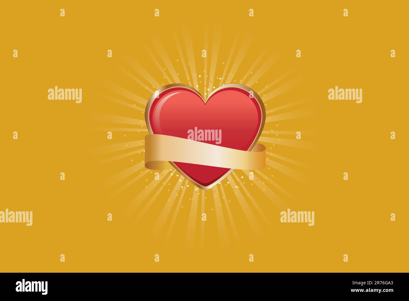 Vector illustration of a gold and red heart shape with retro revival ...