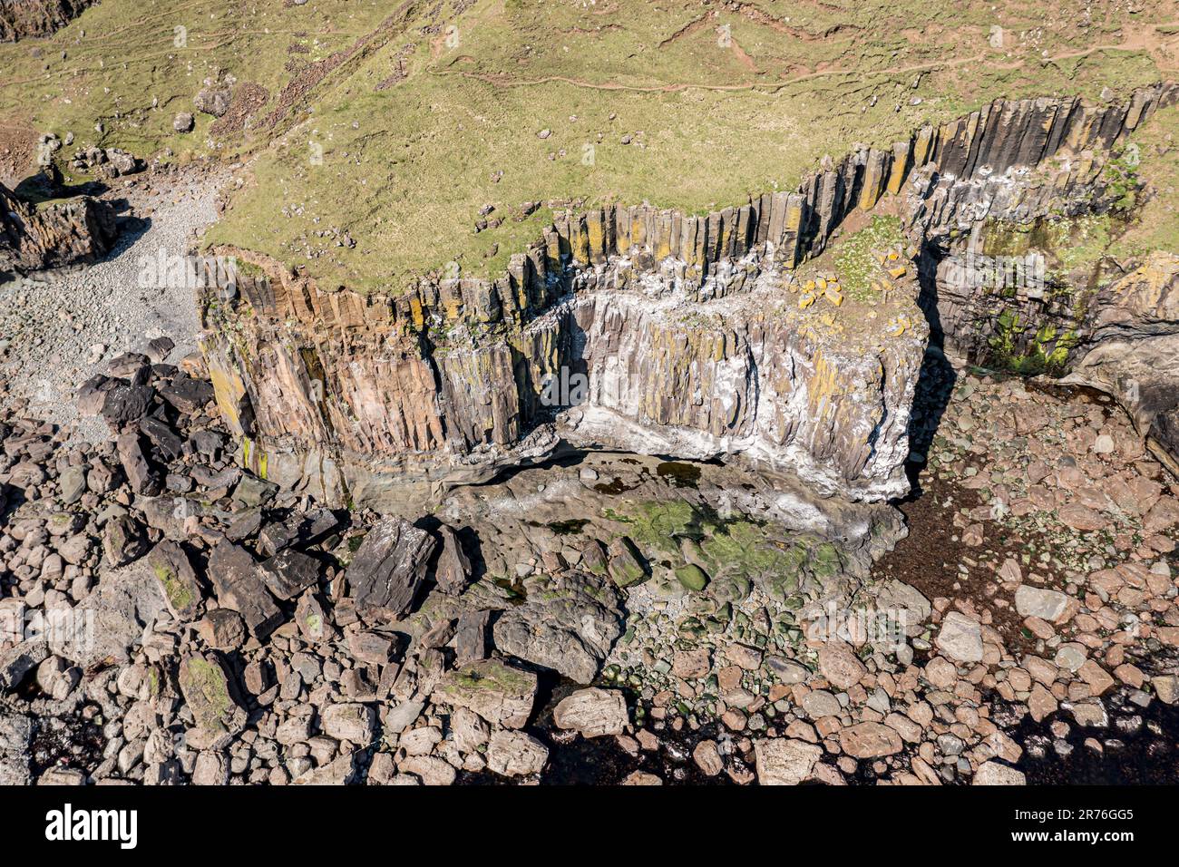 Aerial view of Carsaig Arches, stone arche on the Isle of Mull ...