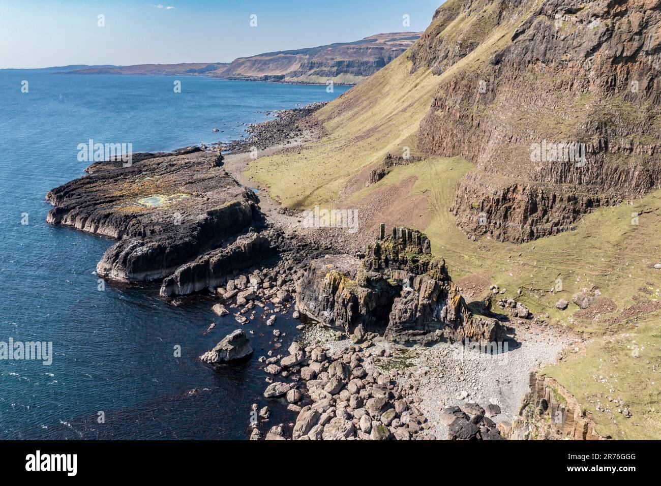 Aerial view of Carsaig Arches, stone arche on the Isle of Mull ...