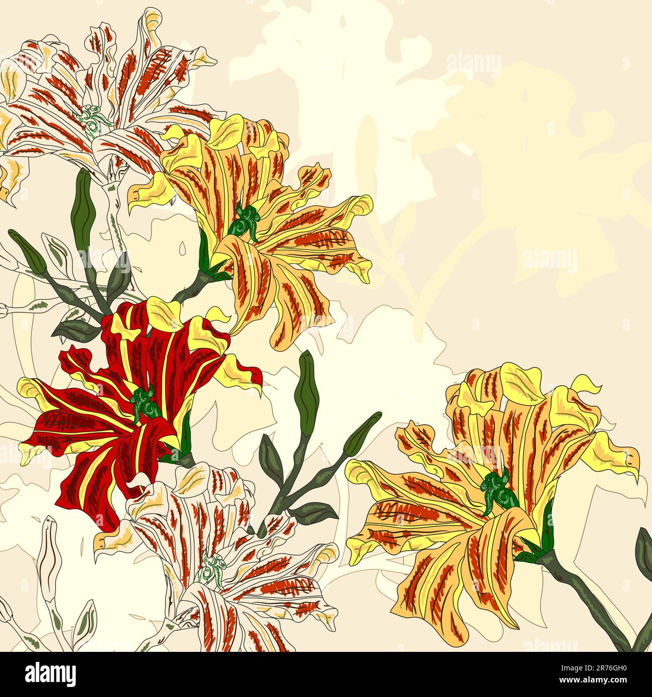 vector background with bright flowers, space for your text, clipping ...