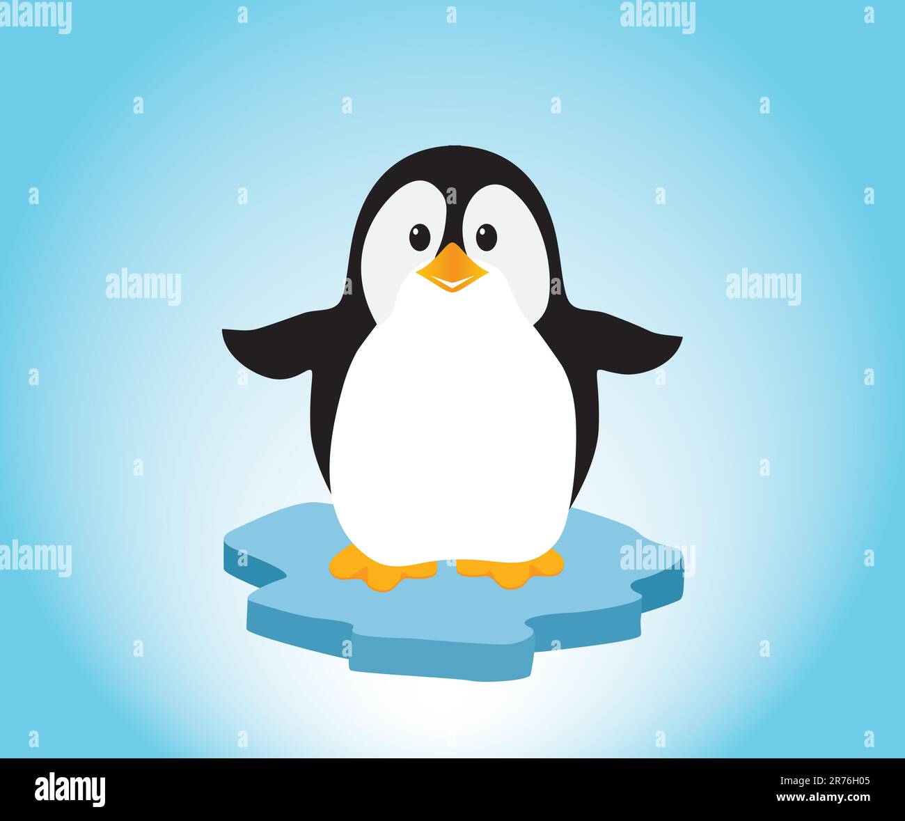A cute little penguin on a bit of ice, looking happy. Editable vector ...