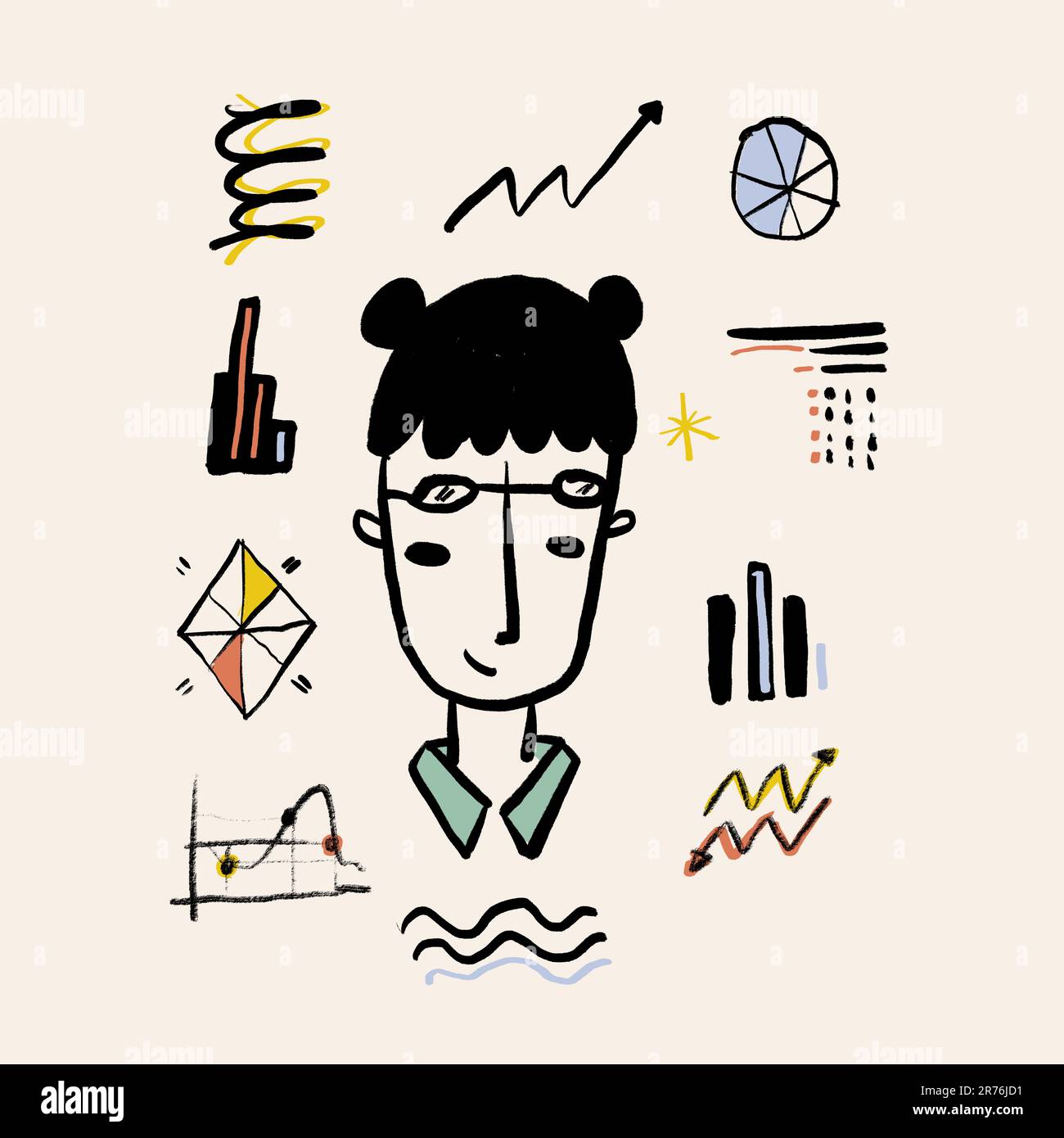 Illustration cartoon of female executive surrounded with various ...