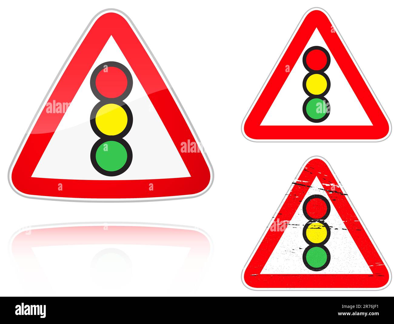 Set of variants a Traffic light control road sign isolated on white ...