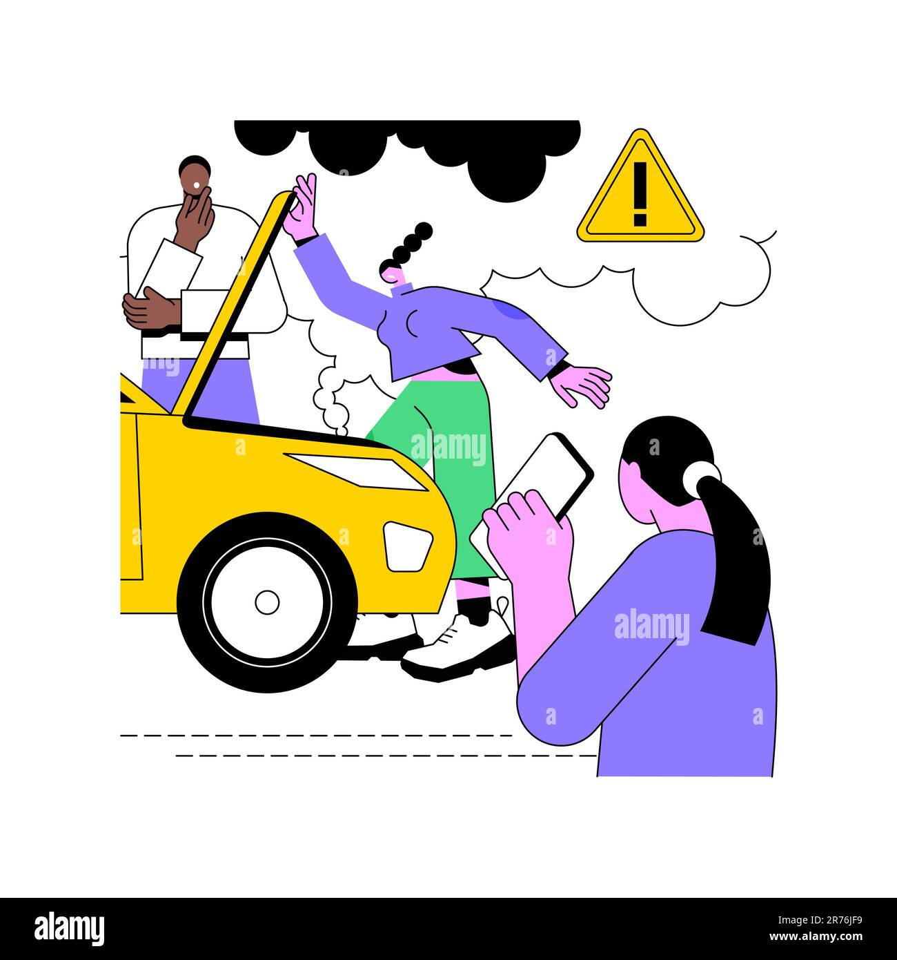 Car problem isolated cartoon vector illustrations. Friends have ...