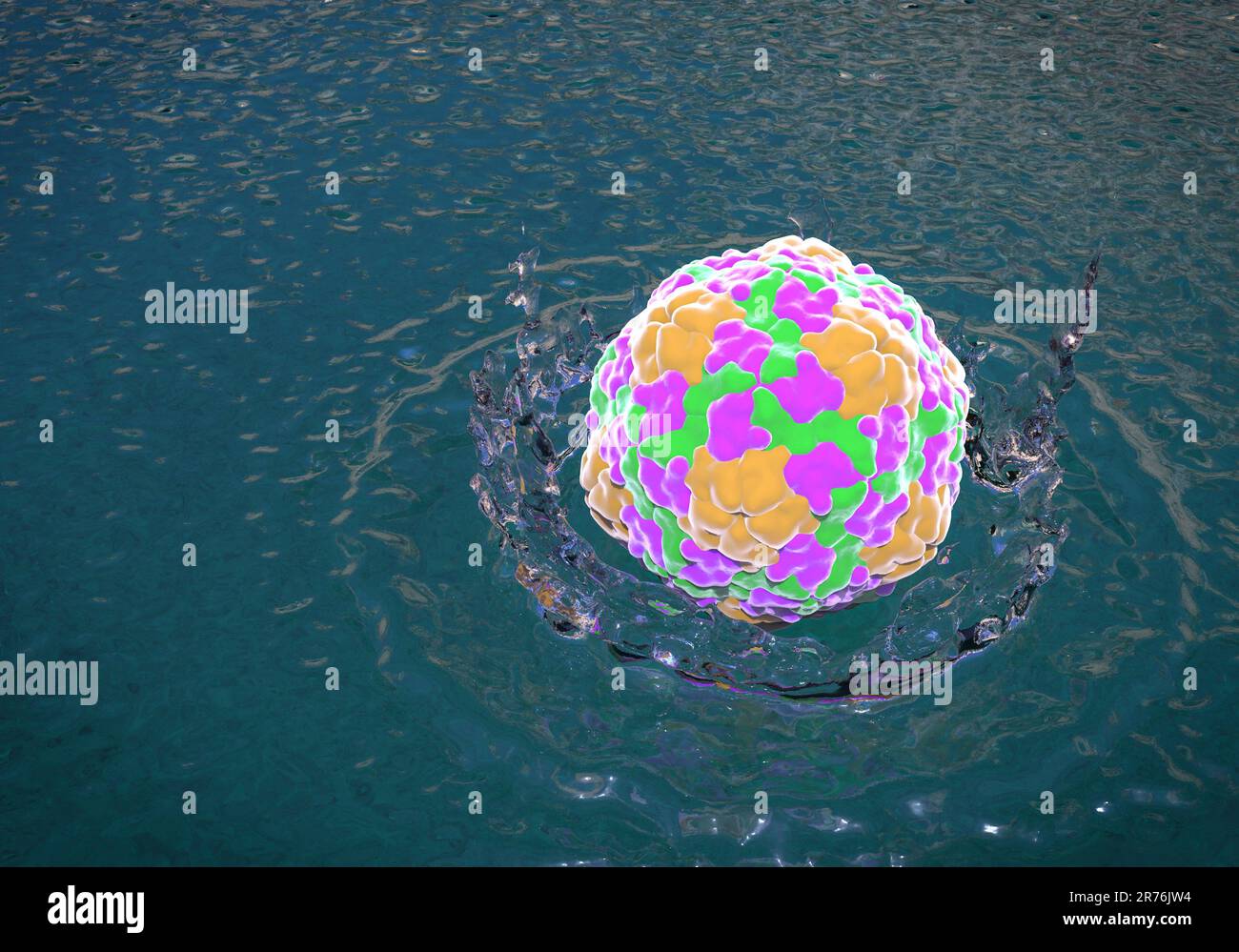 Water-borne viruses, conceptual image showing Hepatitis A virus ...