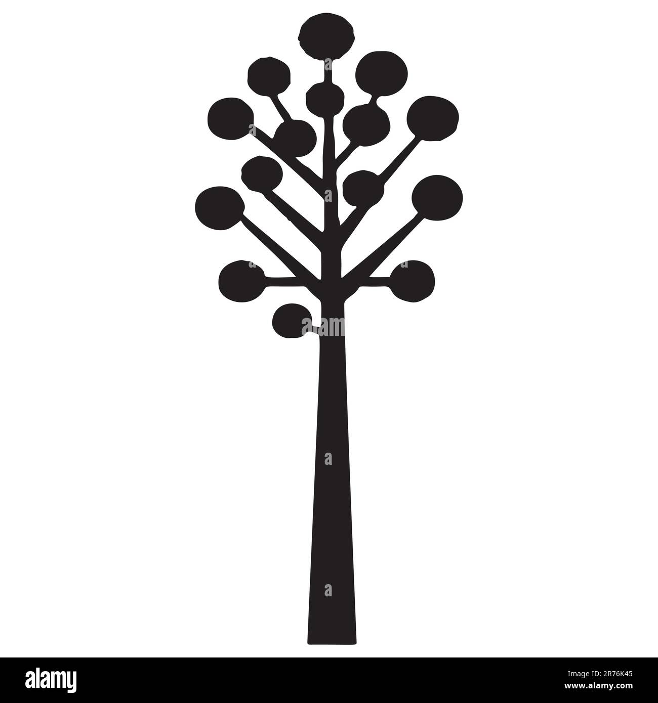 Linocut tree design elements in vector scandi style. Black and white ...