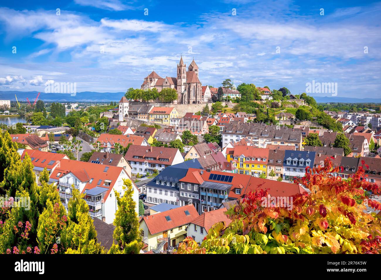 Historic town of Breisach cathedral and rooftops view, Baden ...